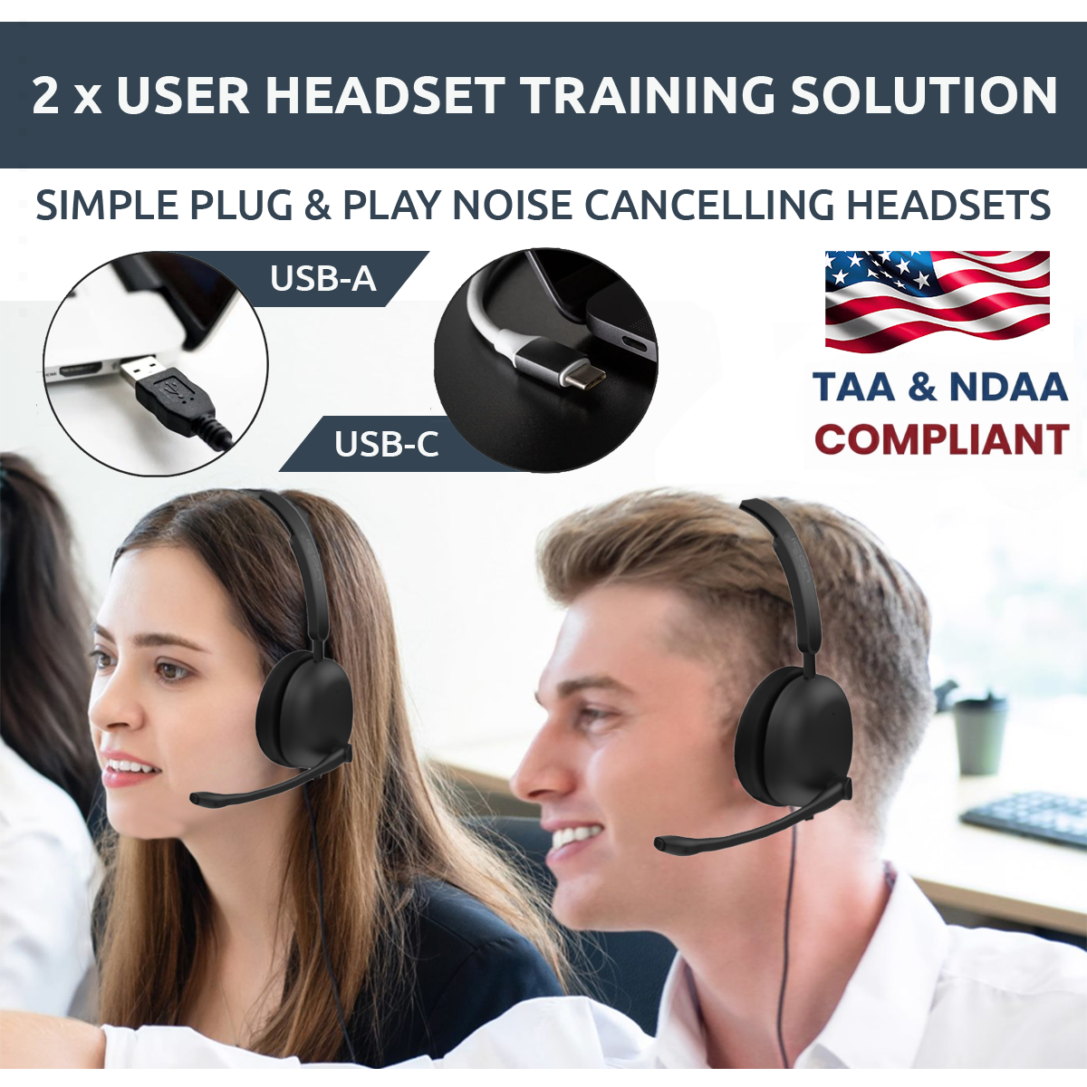 Binaural Training & Supervising TAA & NDAA Compliant USB Headset Bundle